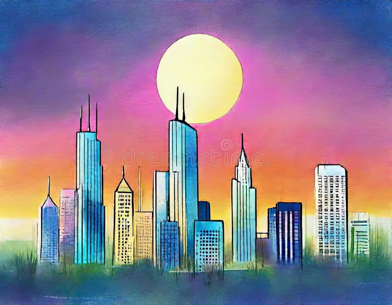 Watercolor of Synthwave RetrowaveArt Stock Illustration - Illustration ...