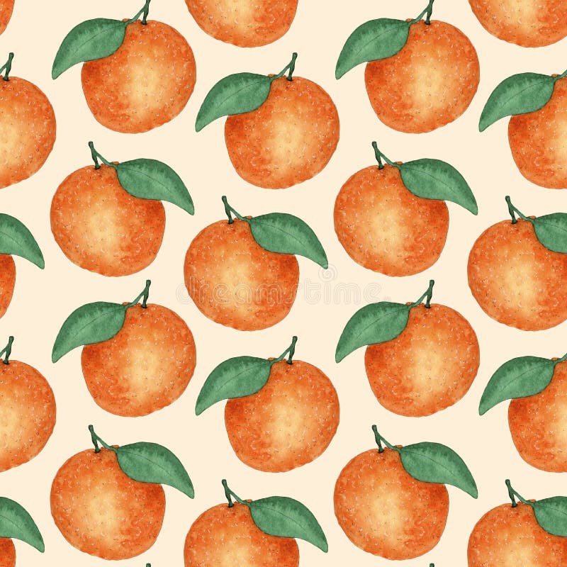 Watercolor Tangerine Pattern. Seamless Digital Paper. Stock ...