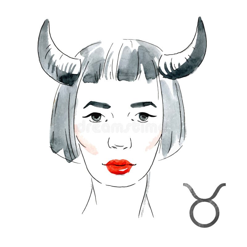 Watercolor Taurus girl stock vector. Illustration of design - 72441521