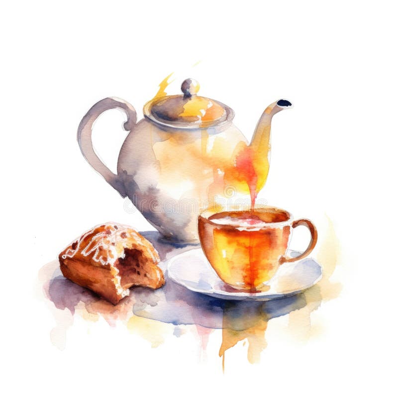 Watercolor Tea with Teapot. Illustration AI Generative Stock ...