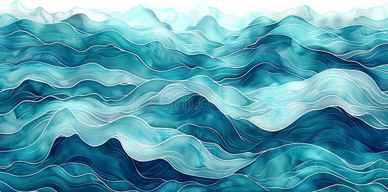 Watercolor Teal Ocean Wave Pattern Blue White Texture Illustration ...