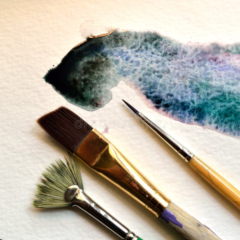 Watercolor Technique, Fluid Wash and Brushes Stock Image - Image of ...