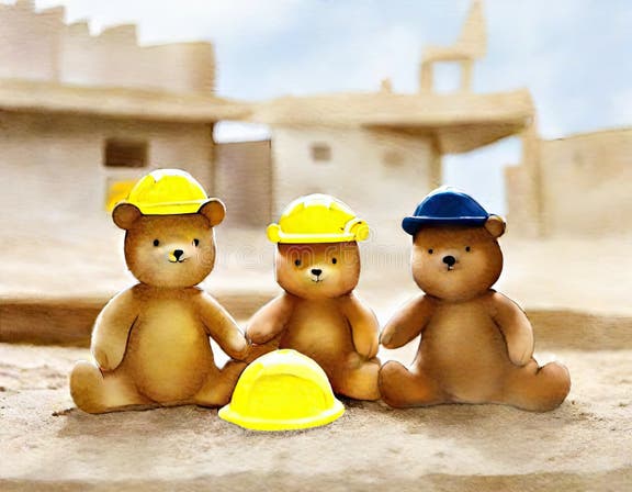 Watercolor of of Teddy Bears on a Construction Site Created Using Tools Stock Illustration ...