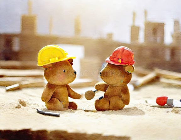 Watercolor of of Teddy Bears on a Construction Site Created Using Tools Stock Illustration ...