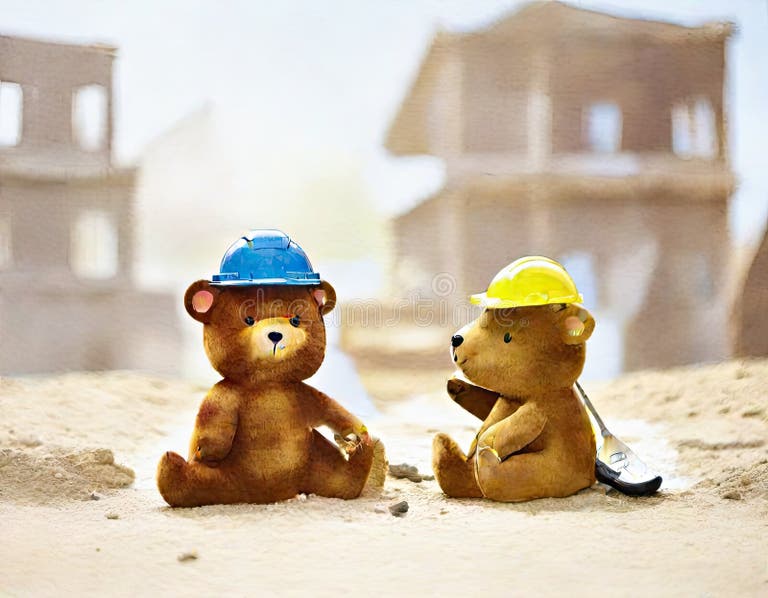 Watercolor of of Teddy Bears on a Construction Site Created Using Tools Stock Illustration ...