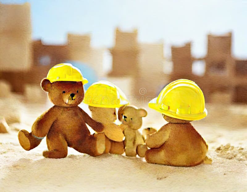 Watercolor of of Teddy Bears on a Construction Site Created Using Tools Stock Illustration ...