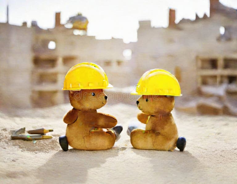 Watercolor of of Teddy Bears on a Construction Site Created Using Tools Stock Illustration ...