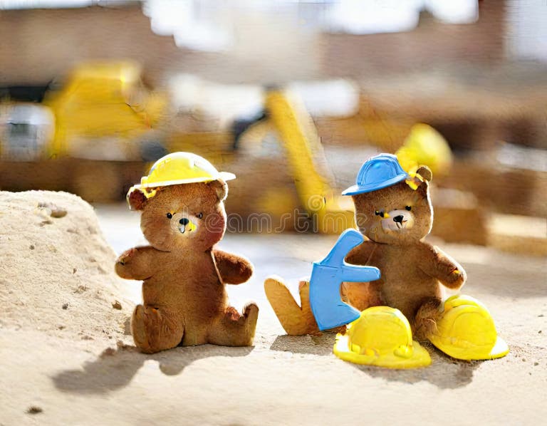 Watercolor of of Teddy Bears on a Construction Site Created Using Tools Stock Illustration ...