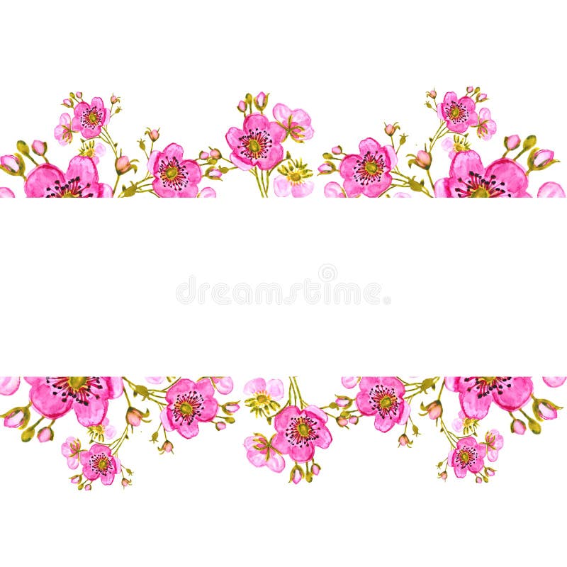 Watercolor Tender Spring Flowers with Buds in a Rectangular Frame ...