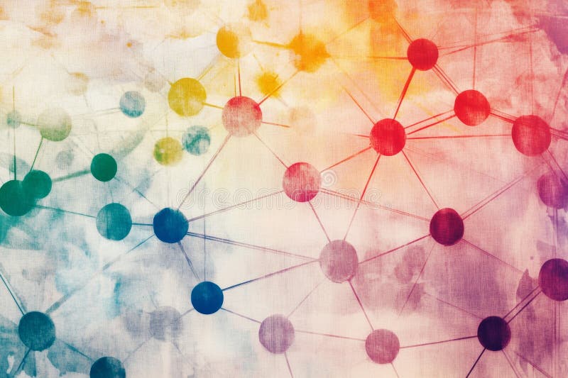 Watercolor Texture Abstract Illustration of Data Points and Connections in Technology ...