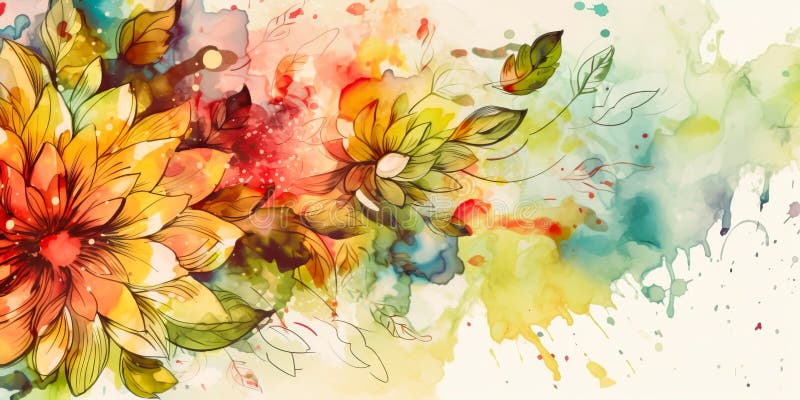 Watercolor Texture with Floral Elements Generative AI Stock ...