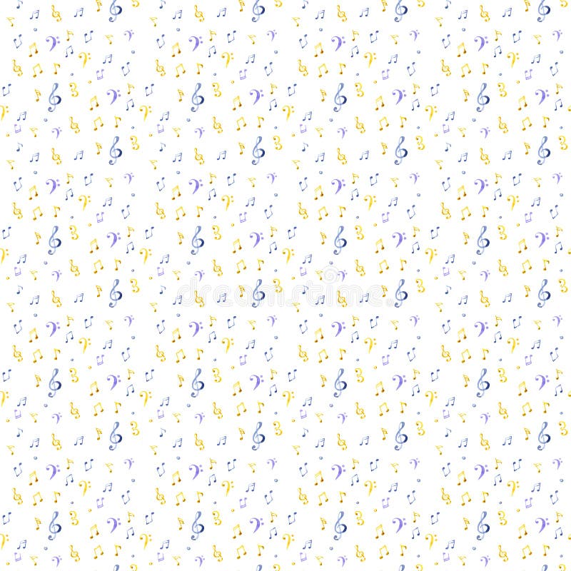 Watercolor Texture Splash Music Pattern. Seamless Notes Background ...