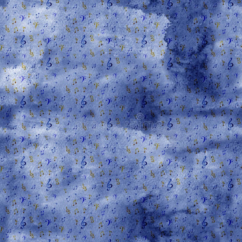 Watercolor Texture Splash Music Pattern. Seamless Notes Background ...