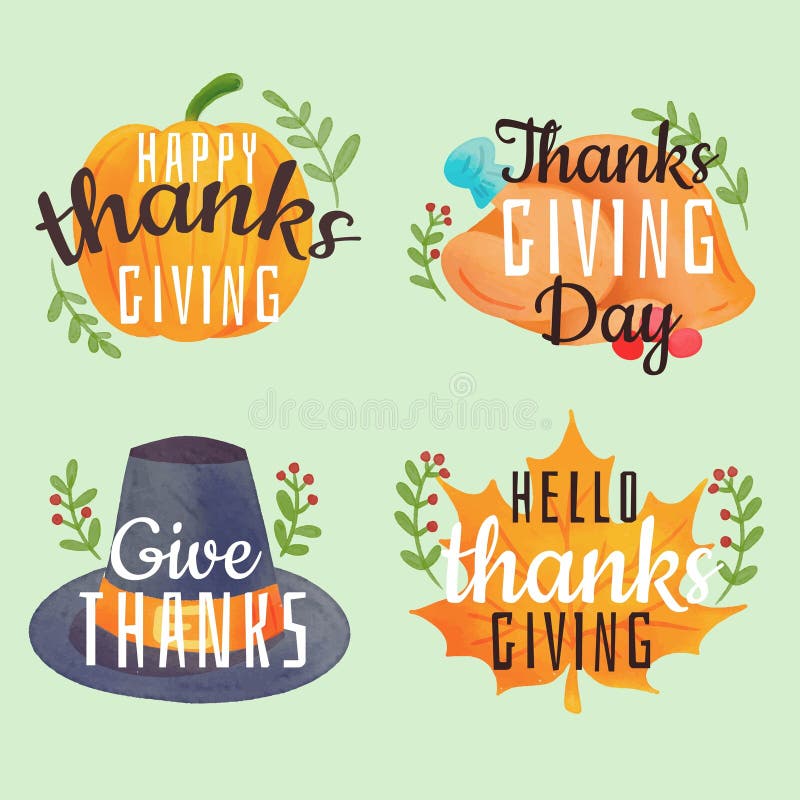 Watercolor Thanksgiving Badge Collection Vector Design Stock Vector ...