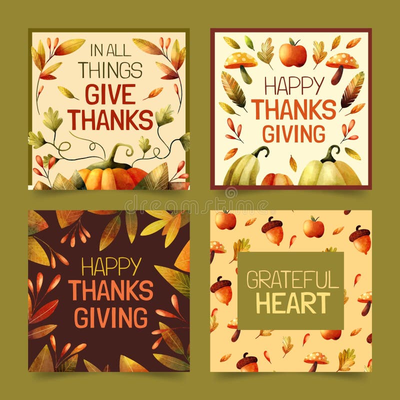 Watercolor Thanksgiving Instagram Posts Collection Vector Design Stock ...