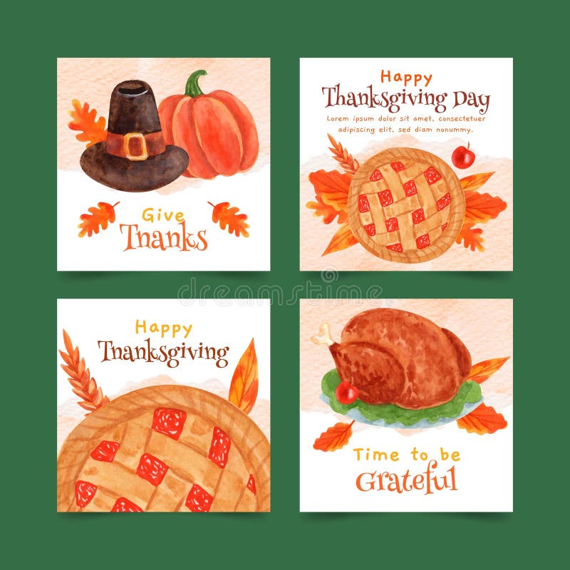 Watercolor Thanksgiving Instagram Posts Collection Vector Design Stock ...