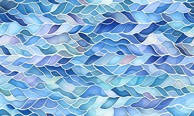 Watercolor Tiles Seamless Pattern. Blue Wave Abstract Wallpaper. for ...