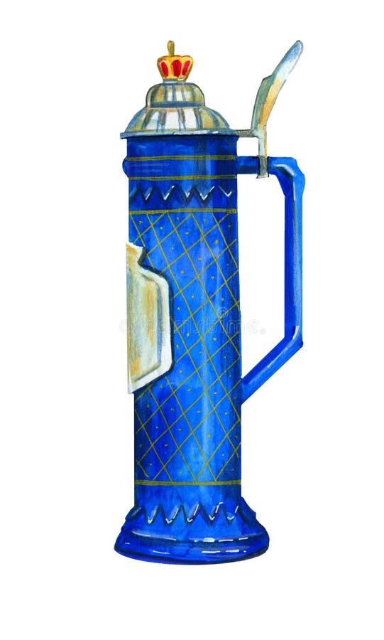 Watercolor Traditional Beer Ceramic Mug with Crown and Cap Stock ...