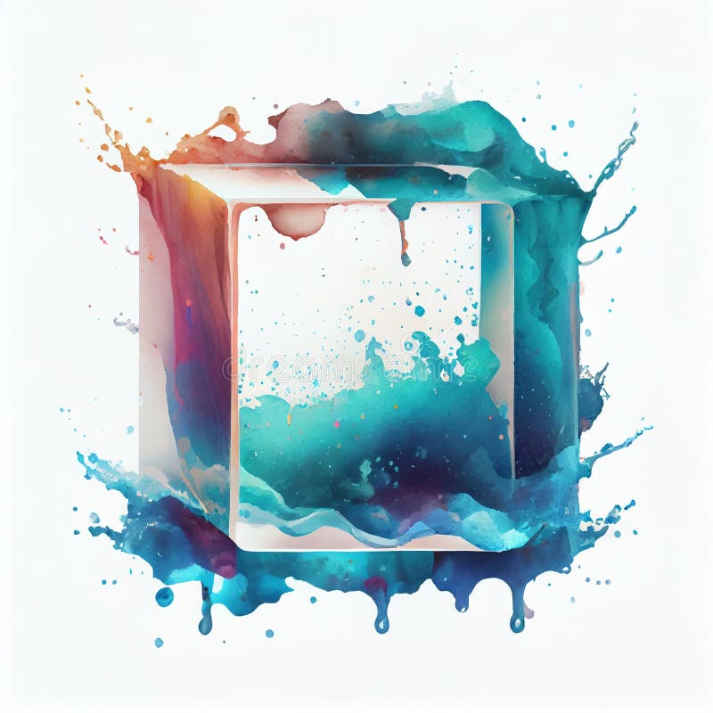 Watercolor Transparent Cube, Circular Multicolor Paint Splatter Design ...
