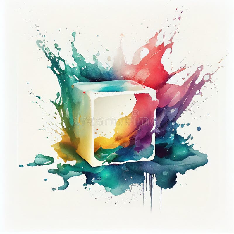 Watercolor Transparent Cube, Circular Multicolor Paint Splatter Design ...