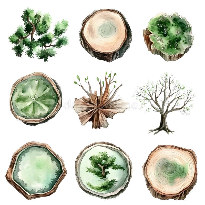 Watercolor Tree Cross Sections - Isolated Illustrations Stock ...