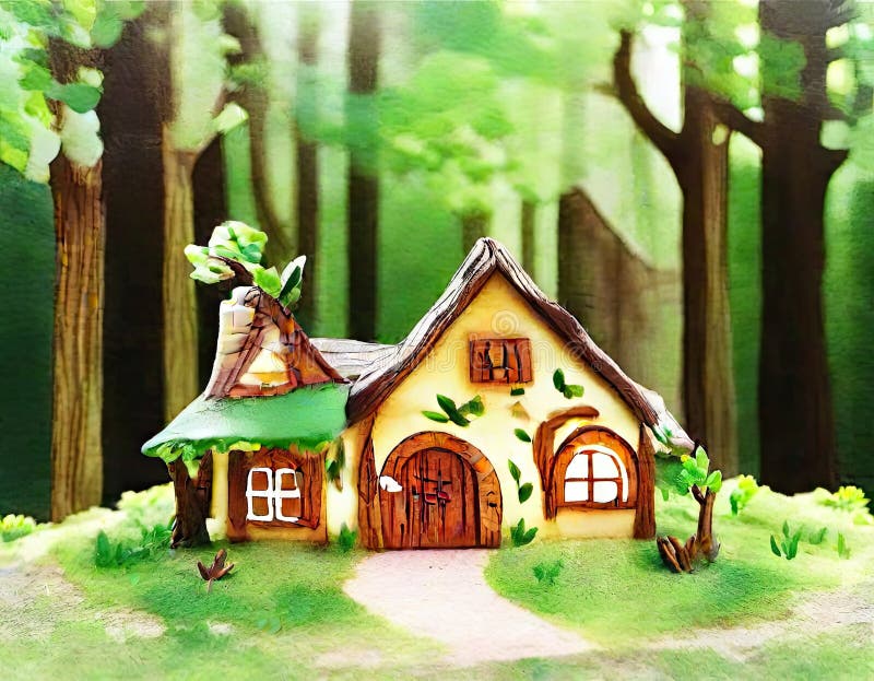 Watercolor of Tree House Elf Dwelling Stock Illustration - Illustration ...
