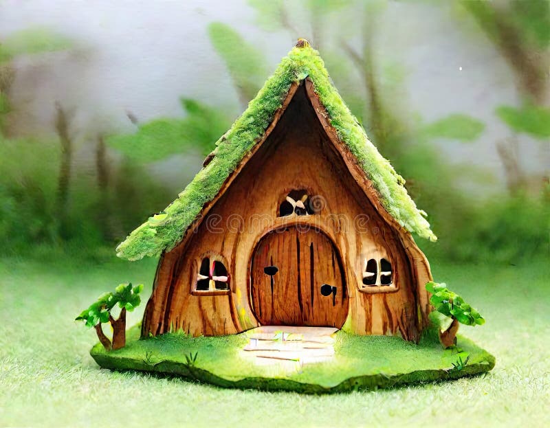 Watercolor of Tree House Elf Dwelling Stock Illustration - Illustration ...