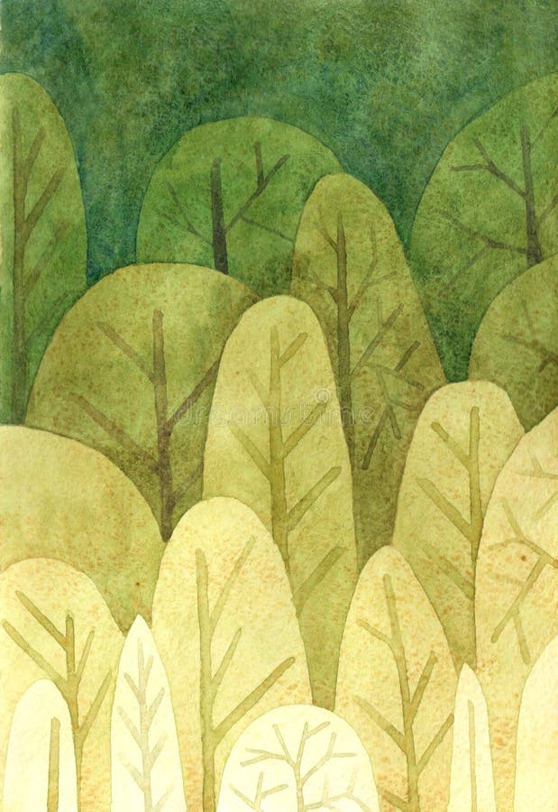 Watercolor Tree Pattern Gradient Background Stock Illustration ...