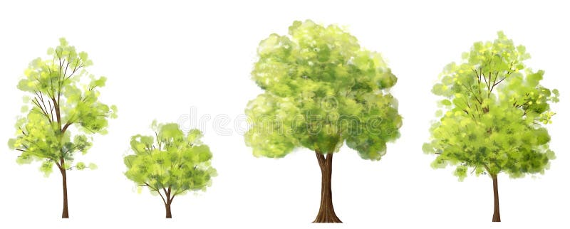 Watercolor Tree Side View for Landscape Stock Image - Image of growth ...