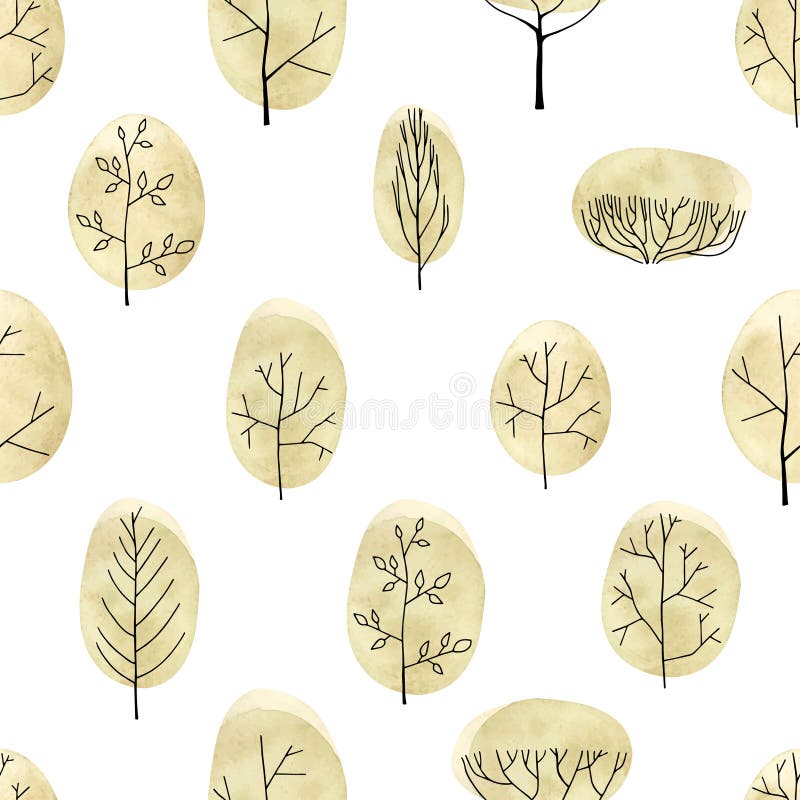 Watercolor Trees Seamless Pattern on White Background Stock Vector ...