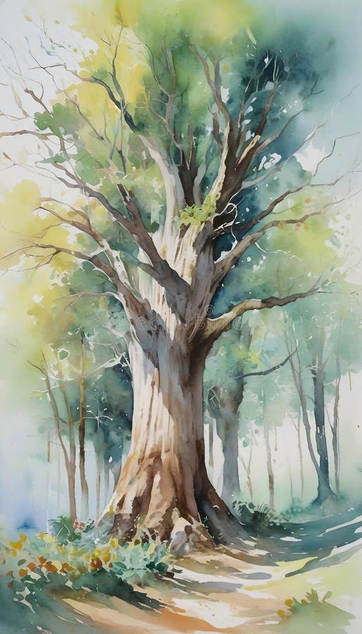 Watercolor trees stock illustration. Illustration of natural - 300061646