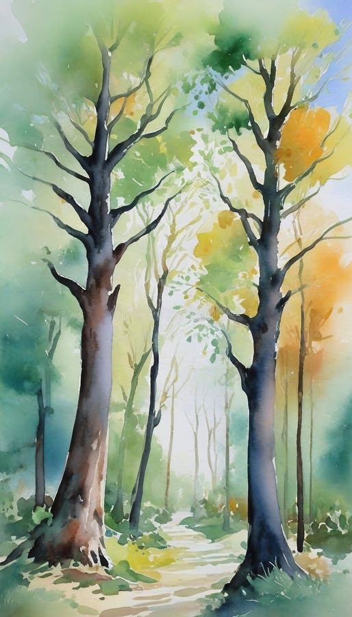 Watercolor trees stock illustration. Illustration of cute - 300061658