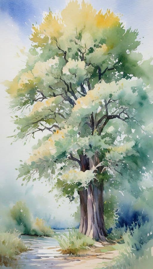 Watercolor trees stock illustration. Illustration of vector - 300061638