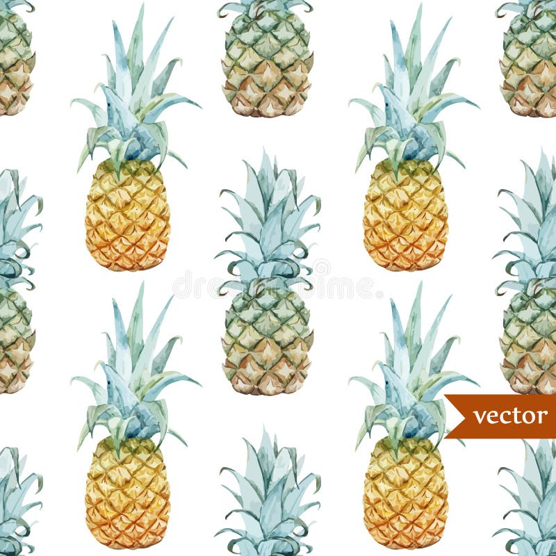 Watercolor, Tropical, Pineapple, Exotic, Pattern Stock Illustration ...