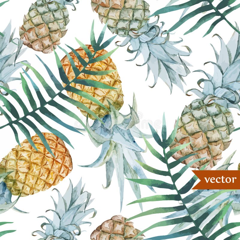 Watercolor, Tropical, Pineapple, Exotic, Pattern Stock Illustration ...