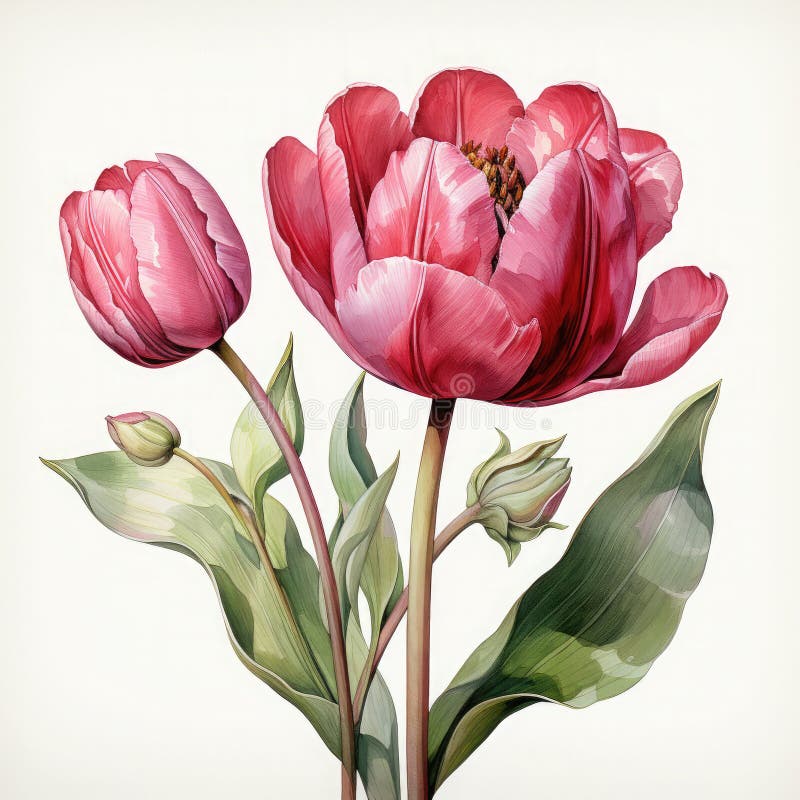 Watercolor Tulip Illustration, Generative Ai Stock Illustration ...