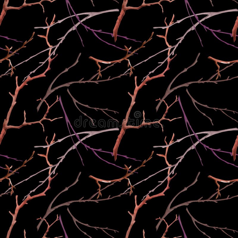 Watercolor Twigs Pattern. Seamless Floral Texture with Branches. Stock ...