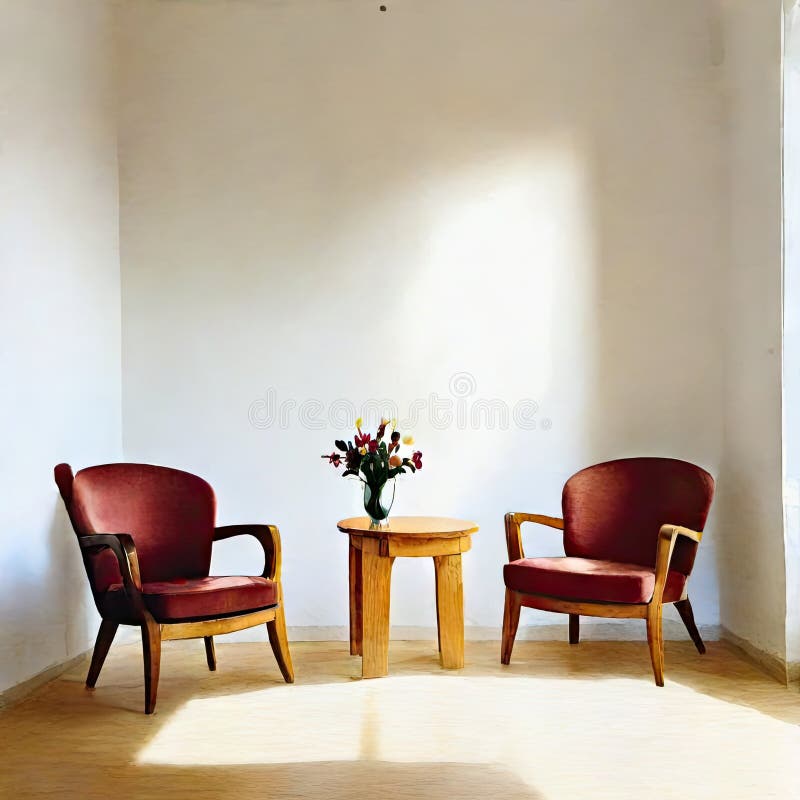 Watercolor of Two Chairs and Table Stock Illustration - Illustration of ...