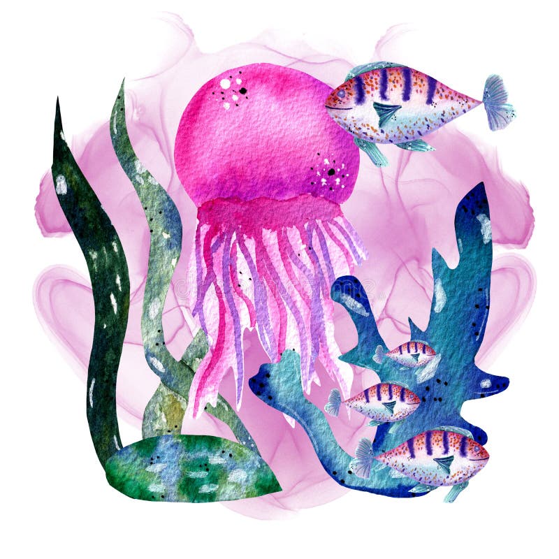 Watercolor Under the Sea Illustration Stock Illustration - Illustration ...