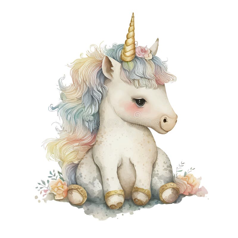 Watercolor Unicorn Siting Isolated Vector Illustration Stock ...