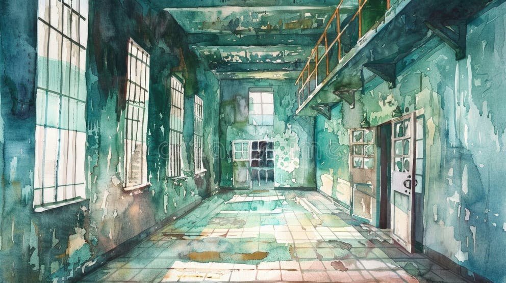 Watercolor of an Uninhabited Prison Stock Illustration - Illustration ...