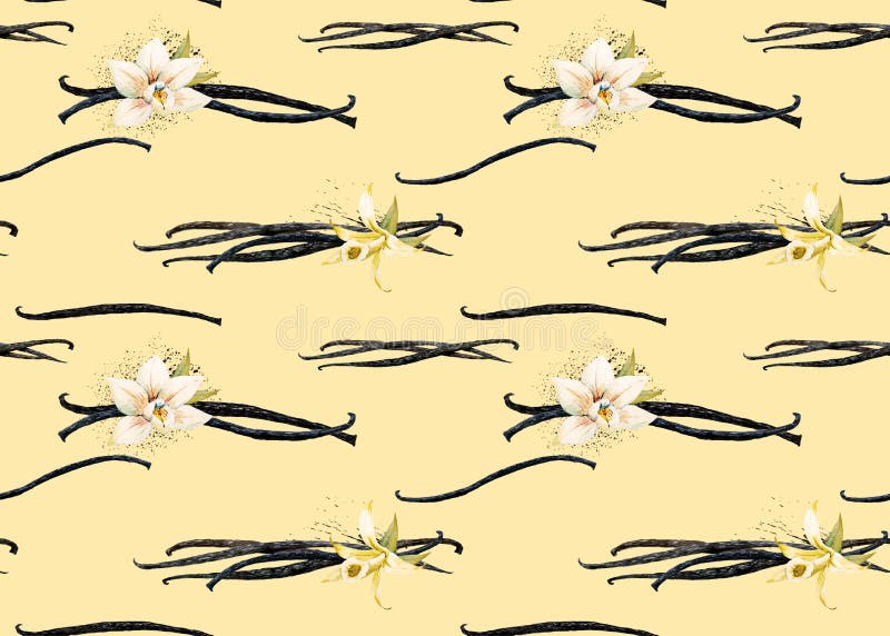 Watercolor Vanilla and Orchid Pattern Stock Illustration - Illustration ...