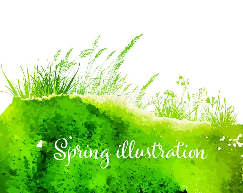 Watercolor Grass Background. Hello Spring. Beautiful Spring ...