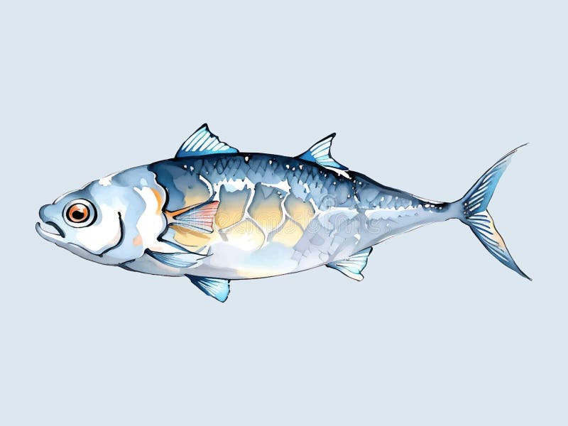 Watercolor Vector Bonito Fish Illustration Stock Vector - Illustration ...