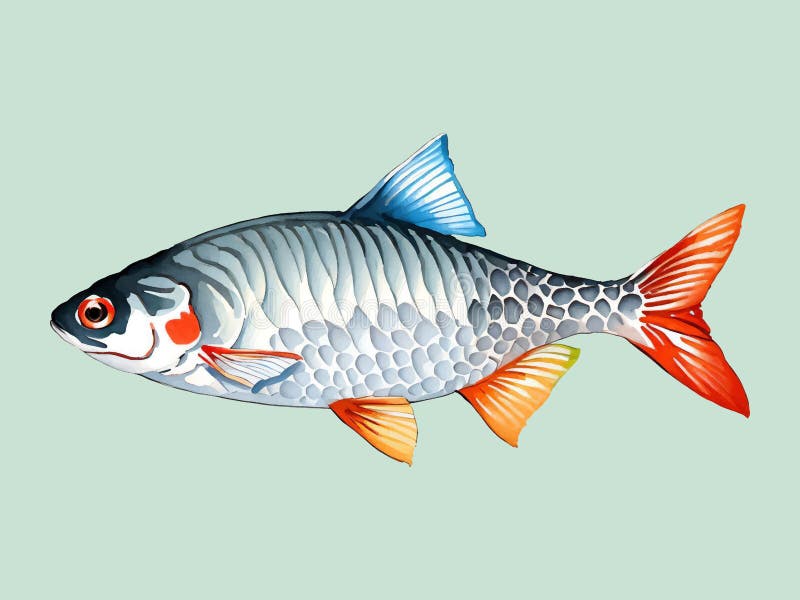 Watercolor Vector Common Roach Fish Illustration Stock Vector ...