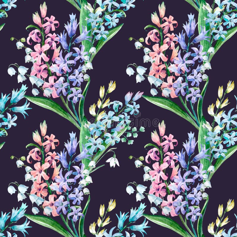 Watercolor Vector Hyacinth Pattern Stock Vector - Illustration of ...