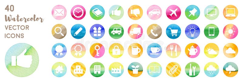 40 watercolor vector icons stock vector. Illustration of paint - 265522526
