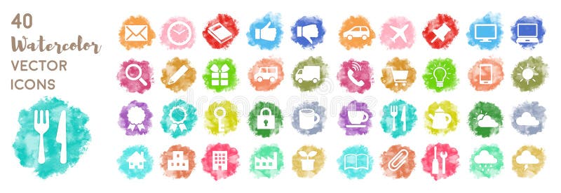 40 watercolor vector icons stock vector. Illustration of ornament ...