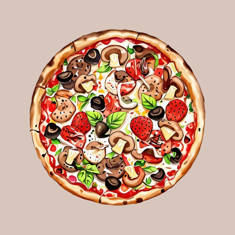 Watercolor Vector Simple Pizza Stock Image - Image of lunch, tomato ...