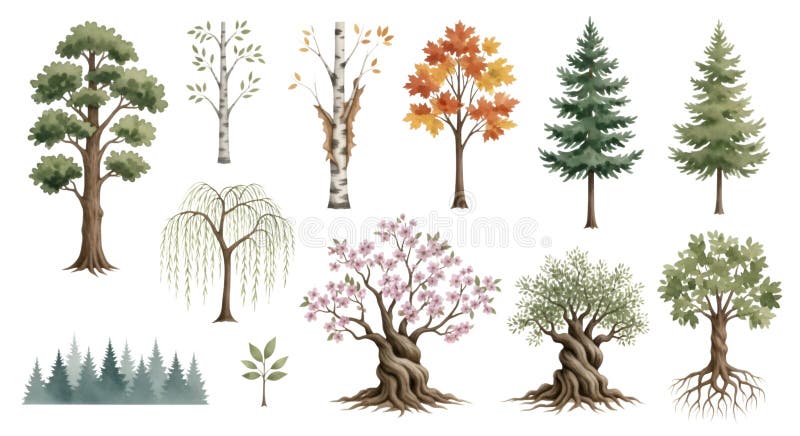 Trees Collection: Diverse Forest Tree Types, Deciduous and Coniferous ...